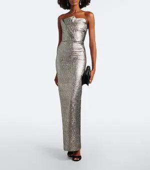 Roland Mouret Pleated Lamé Jacquard Bustier Gown