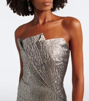 Roland Mouret Pleated Lamé Jacquard Bustier Gown