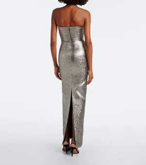 Roland Mouret Pleated Lamé Jacquard Bustier Gown