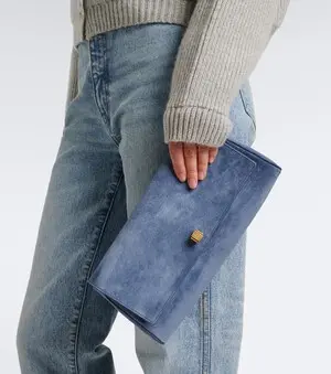 Khaite Audrey Medium Suede Clutch - Blue