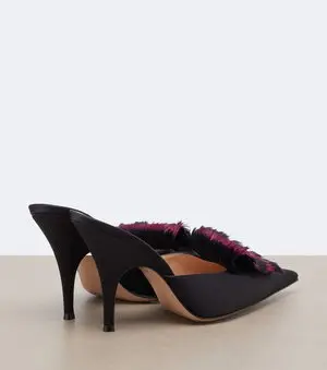 GIANVITO ROSSI Feather-trimmed Satin Mules