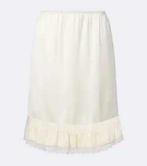 GANNI Lace-trimmed Ruffled Satin Midi Skirt - White