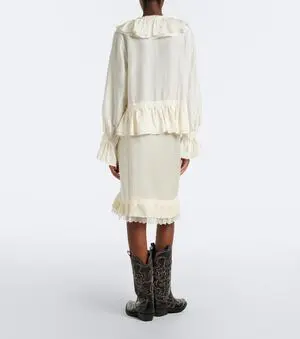 GANNI Lace-trimmed Ruffled Satin Midi Skirt - White