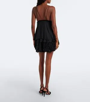 Roberto Cavalli Lace-trimmed Ruffled Silk Minidress