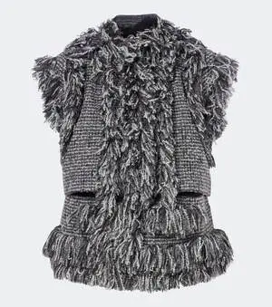 Sacai Fringed Wool-blend Tweed Vest