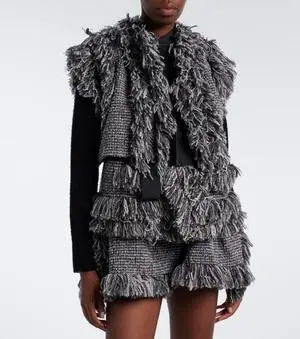 Sacai Fringed Wool-blend Tweed Vest