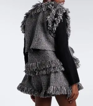 Sacai Fringed Wool-blend Tweed Vest