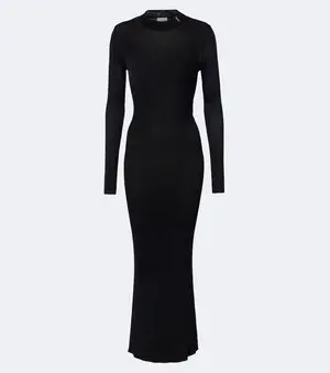 Saint Laurent Cassandre Ribbed-knit Silk Maxi Dress Black