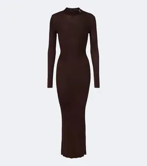 Saint Laurent Cassandre Ribbed-knit Silk Maxi Dress - Brown