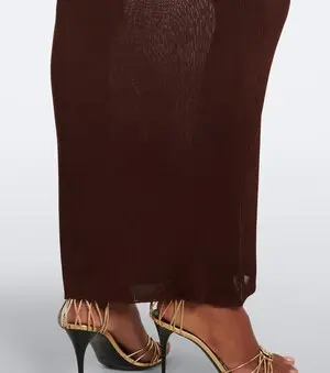 Saint Laurent Cassandre Ribbed-knit Silk Maxi Dress - Brown