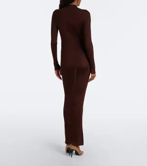 Saint Laurent Cassandre Ribbed-knit Silk Maxi Dress - Brown