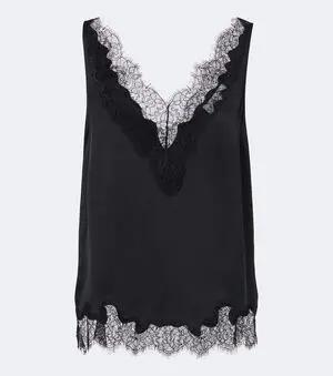 Velvet By Graham & Spencer Lace-trimmed Silk Satin Top