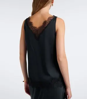 Velvet By Graham & Spencer Lace-trimmed Silk Satin Top