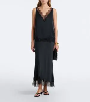 Velvet By Graham & Spencer Lace-trimmed Silk Satin Top