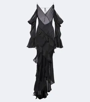 Roberto Cavalli Ruffled Silk Gown - Black