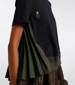 Sacai Paneled Plissé Cotton Jersey T-shirt