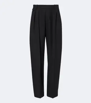 Khaite Dugan Pleated Virgin Wool Straight Pants - Black