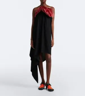 Loewe Shearling-trimmed Crêpe Midi Dress