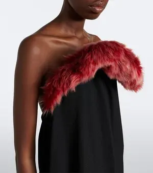 Loewe Shearling-trimmed Crêpe Midi Dress