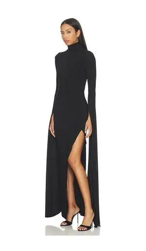 Norma Kamali Open Back Ribbon Sleeve Turtleneck Gown