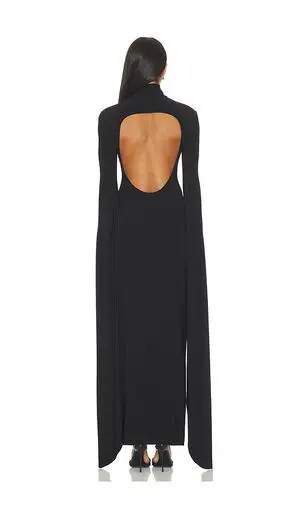 Norma Kamali Open Back Ribbon Sleeve Turtleneck Gown