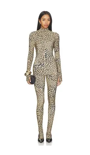 NORMA KAMALI Norma Kamali Long Sleeve Slim Fit Turtle Catsuit With Footie In Multi.