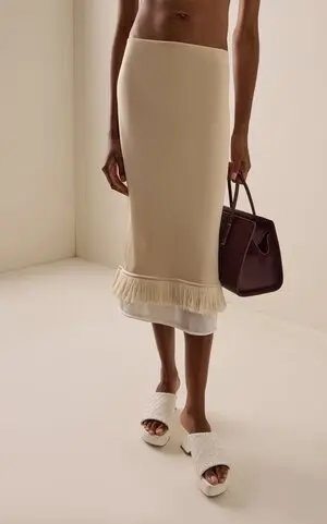 Bottega Veneta Fringed Silk Midi Skirt