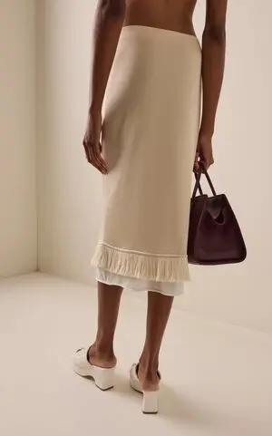Bottega Veneta Fringed Silk Midi Skirt