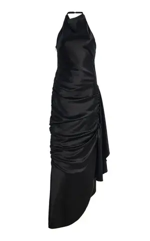 Paris Georgia Mase Ruched Satin Maxi Dress - Black