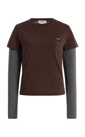 Miu Miu Layered Jersey Top - Brown