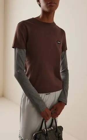 Miu Miu Layered Jersey Top - Brown