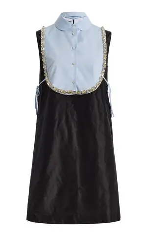 Prada Embellished Silk Mini Dress - Black