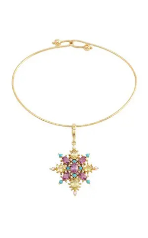 JENNA BLAKE Victorian Flower 18k Yellow Gold -stone Necklace - Multi