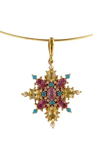 JENNA BLAKE Victorian Flower 18k Yellow Gold -stone Necklace