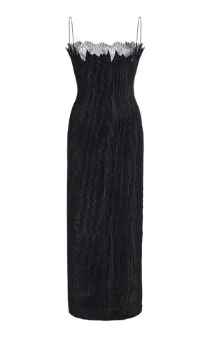 FFORME Lumie Pleated Lace Midi Dress - Black