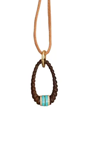 JENNA BLAKE Magnolia Carved Wood Turquoise, Diamond And Leather Necklace - Multi