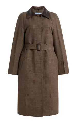 Prada Houndstooth Wool Coat - Brown