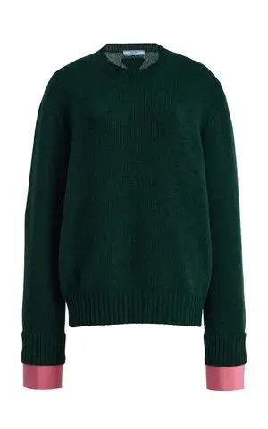 Prada Color-blocked Wool-cashmere Sweater - Green