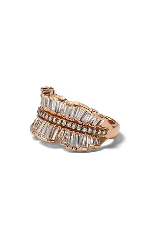Nak Armstrong Double Ruched Ribbon 20k Rose Gold Diamond Ring - White