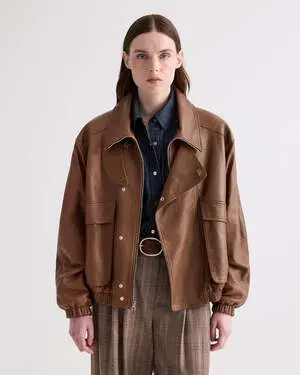 TWP Hunter Jacket In Dolce Leather - Bison