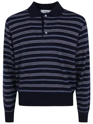 DUNST Striped Collared Sweater "unisex Collared Striped Sweater - Blue