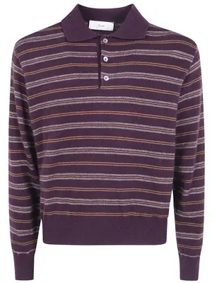 DUNST Sweater Collared Striped Sweater - Brown
