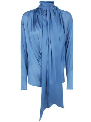Balmain Blouse Open Neck Draped Silk Charmeuse