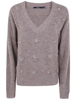 Seventy V-neck Sweater With Stones - Brown