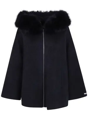 GIOVANNI PARIS Coat With Faux Fur Collar Sela Anthracite Grey