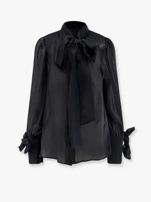 ACTUALEE Satin Shirt With Padded Shoulders - Black
