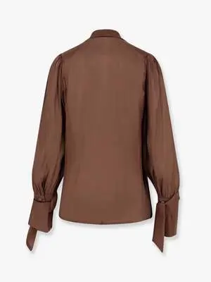 ACTUALEE Satin Shirt With Padded Shoulders