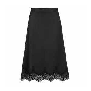 YUMI Satin Midi Skirt With Lace Trims