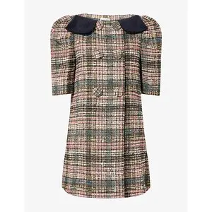 SHUSHU/TONG Contrast-collar Checked Woven Coat - Variedness
