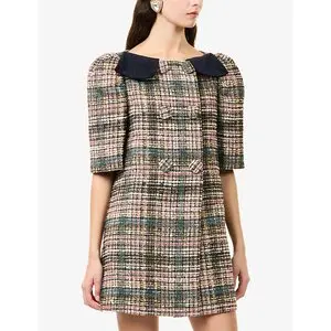 SHUSHU/TONG Contrast-collar Checked Woven Coat